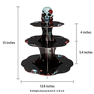 Gothic Rose Skull Cupcake Stand for Halloween Party Decoration Floral Skeleton Cake Serving Tray Gothic Birthday Wedding Proposal Anniversary Table Decorations