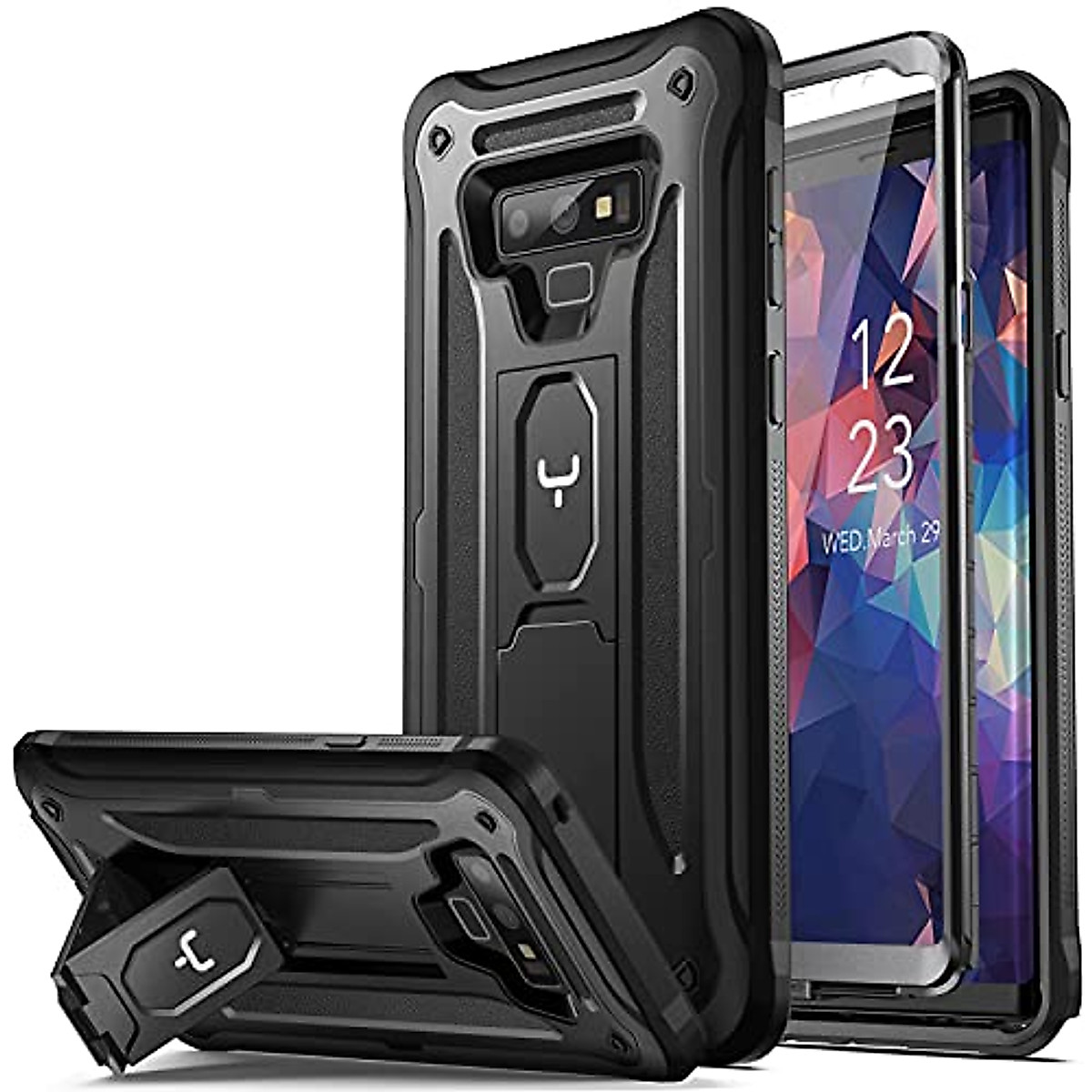 YOUMAKER Kickstand Case for Galaxy Note 9, Full Body with Built-in Screen Protector Heavy Duty Protection Shockproof Rugged Cover for Samsung Galaxy Note 9 6.4 Inch - Black