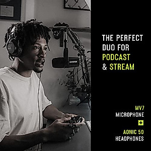 Shure MV7 USB/XLR Dynamic Microphone + AONIC 50 Wired/Wireless Noise Cancelling Headphones for Podcasting, Recording, Streaming & Gaming, Professional Quality Sound & Durability - Silver/Black