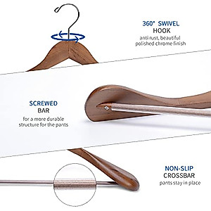 Nature Smile Luxury Wooden Suit Hangers 6 Pack Wood Coat Hangers Jacket Outerwear Shirt Hangers,with Extra-Wide Shoulder, 360 Degree Swivel Hooks & Anti-Slip Bar with Screw(Retro Color)