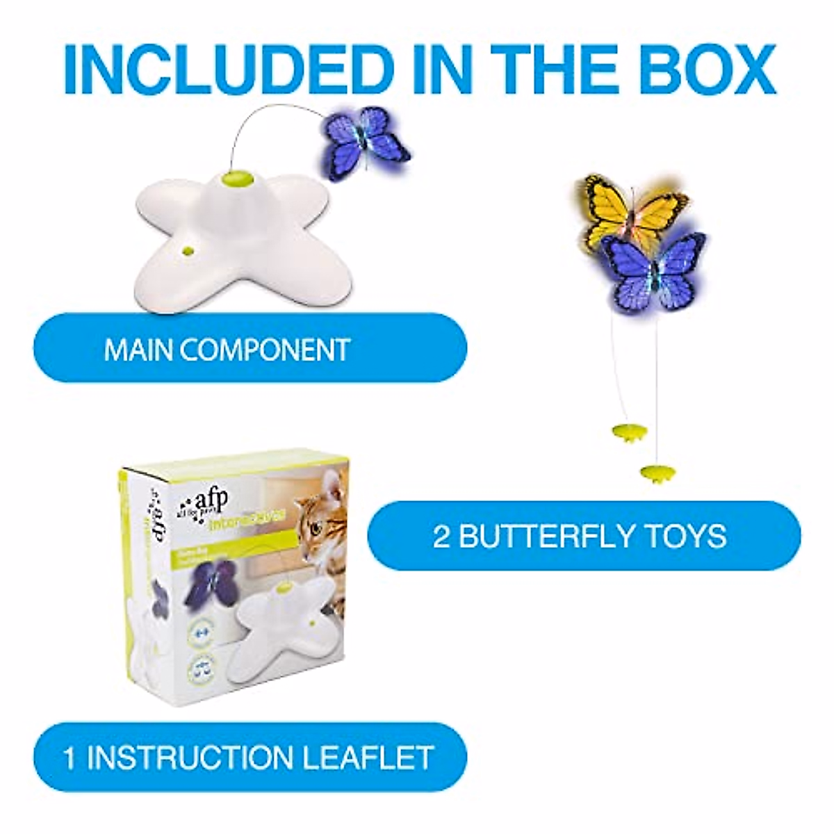 ALL FOR PAWS Interactives Flutter Bug Toy for Dogs, Butter-Fly Cat Toys Interactive for Indoor Cats with 2 Replacements