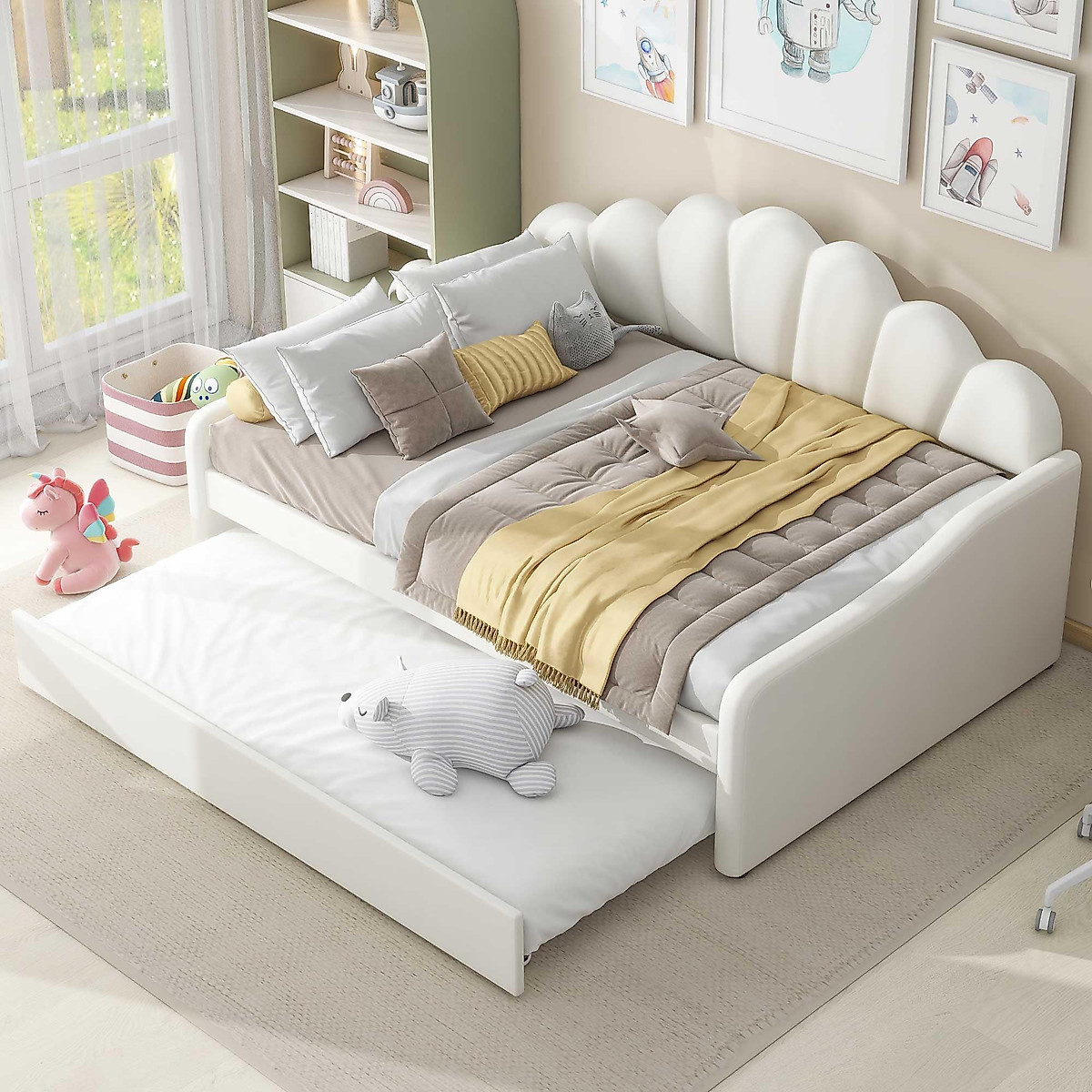 Bellemave Full daybed with trundle, sofa bed full, daybed with trundle for adults, kids, girls, teens, daybed with trundle for living room, Velvet, Beige