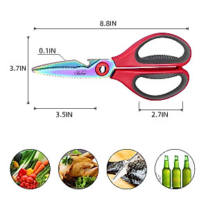 ACELONE Titanium Coating Kitchen Scissors - Heavy Duty Utility Come Apart Shears For Poultry, Chicken, Meat, Food, Vegetables - 8.86 Inch Long -With magnetic holder tainless steel cooking scissors
