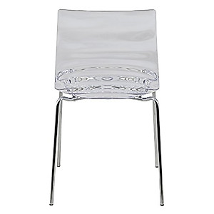 LeisureMod Astor Water Ripple Design Modern Lucite Dining Side Chair with Metal Legs, Set of 4, Clear