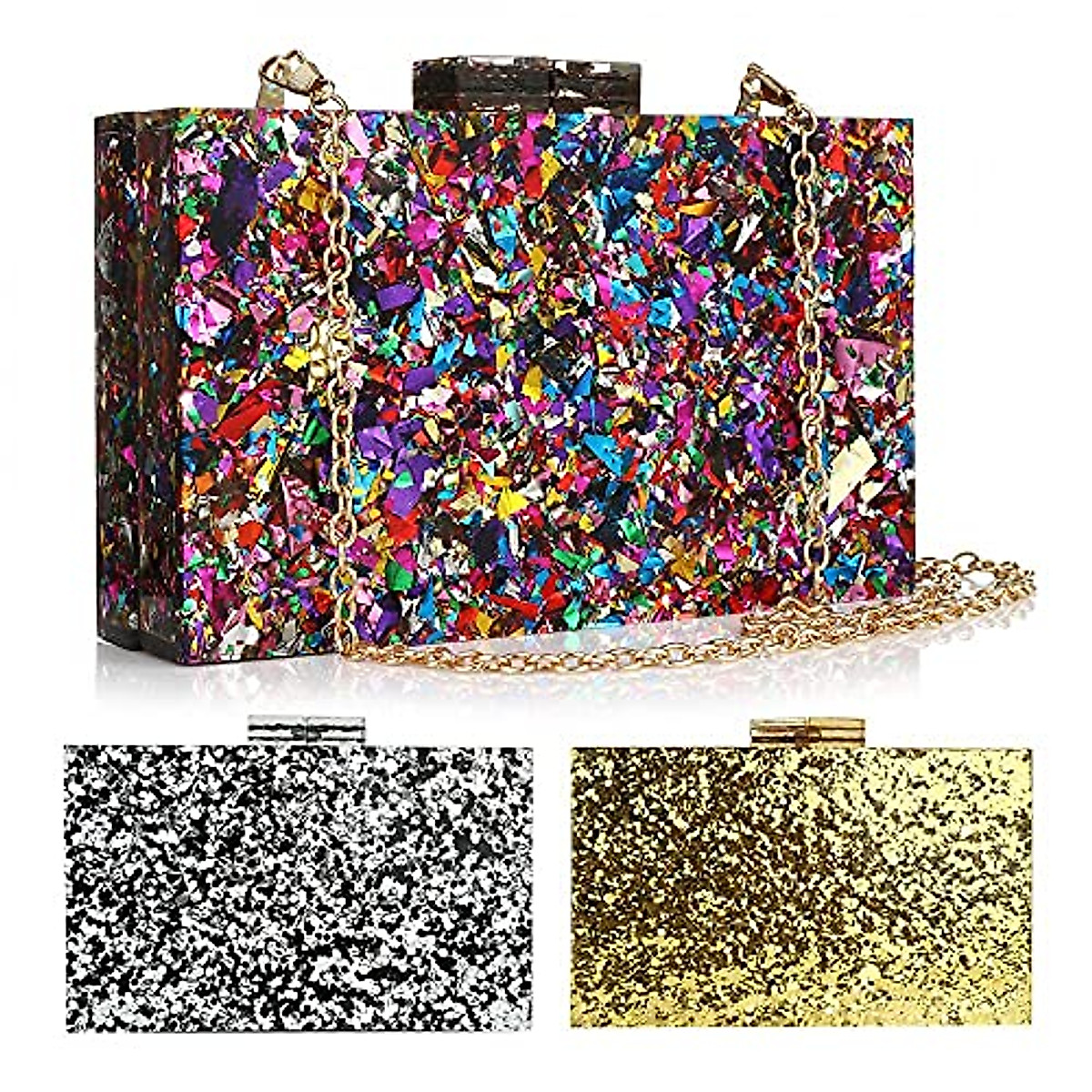 Acrylic Handbags for Women Multicolor Perspex Geometric Purses Box Clutch Elegant Crossbody Bag for Lady Evening Banquet Prom (Multi-colored)