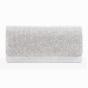 Segreto Women's Shiny Rhinestones Evening Bags PU Leather Sequins Shoulder Handbag Flap Clutch Purse for Wedding Party