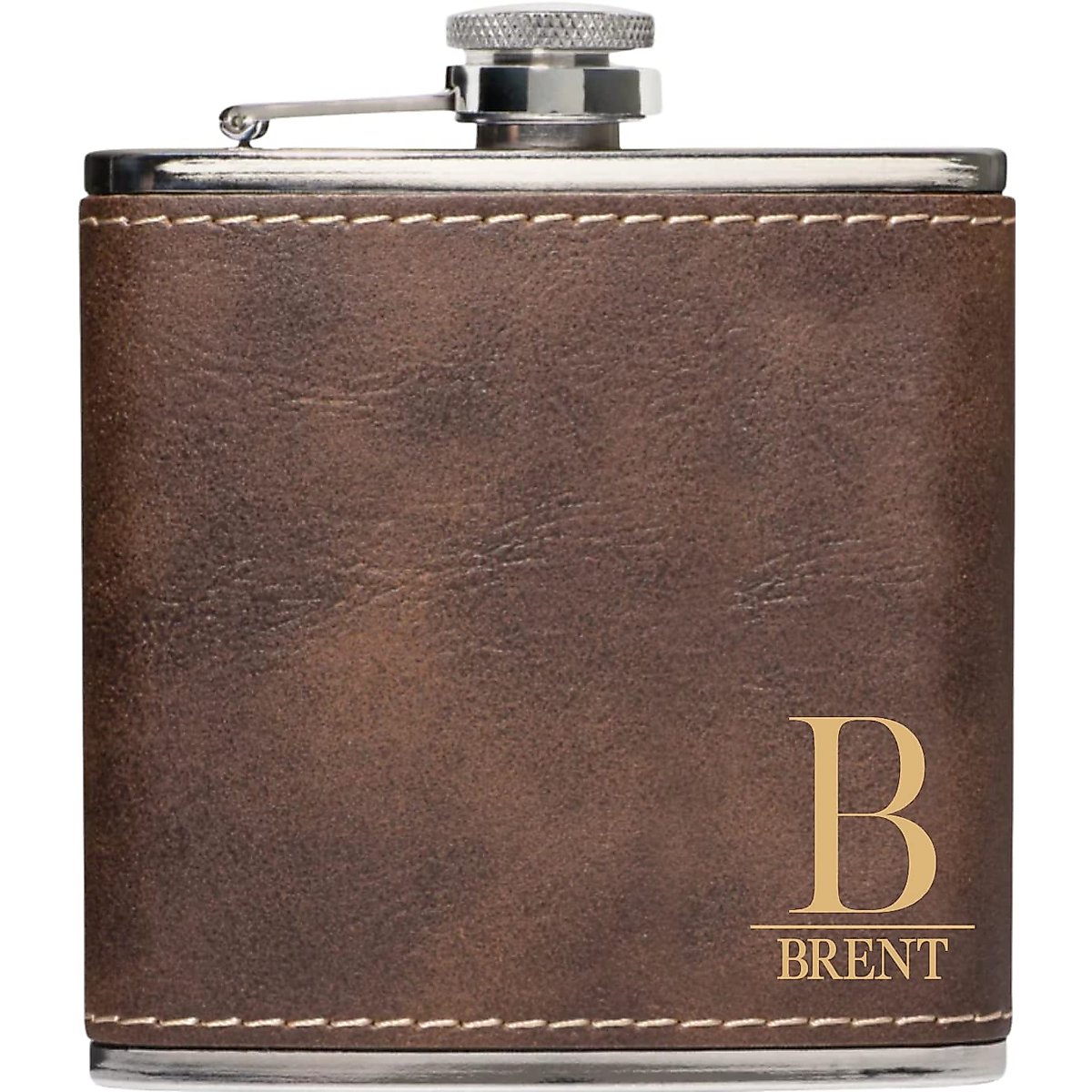 Personalized Flask For Wedding Gift. Customized Flask Gift Set. Engraved Leatherette Flask With Optional Gift Box For Groomsmen Gifts. Engraved Flask (Rustic & Gold)