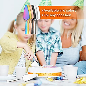 Pie Server Set of 5, E-far 8.9 Inch Stainless Steel Cake Server Cutter for Pastry Cheese Pizza, Serrated Edge with Square Handle, Mirror Polished & Dishwasher Safe