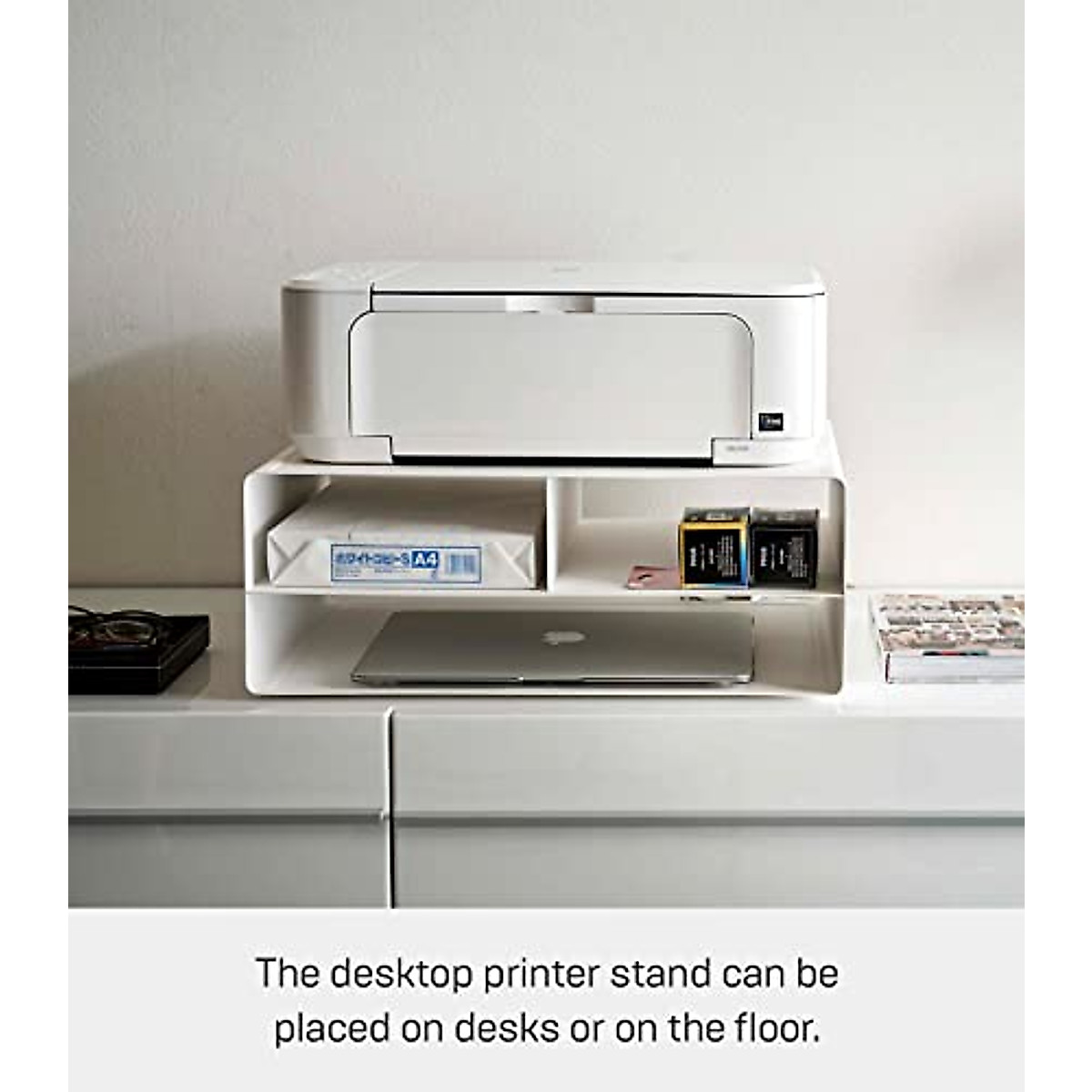 Yamazaki Home Desktop Printer Stand - Computer Accessory Office Organizer, Steel, Minimal Assembly Req.