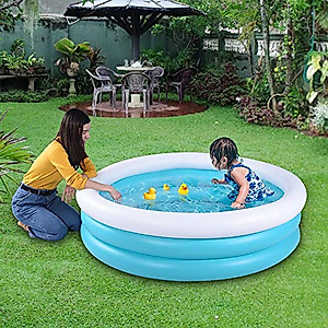 Inflatable Kiddie Pool, 60"x16" Thick Guardrail Swimming Pool for Kids, Blue & White Blow Up Pool for Kids Indoor Party Games, Wading Pool for Outdoor Backyard