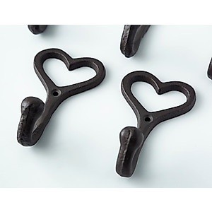 SMKOLIN 5 Pcs Love Heart Coat Hooks 3.8'' Cast Iron Wall Hooks Decorative Keys Mugs Bags Towels Hanger