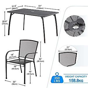 AECOJOY 5 Piece Outdoor Table and Chair, Patio Outdoor Dining Set with 1.73" Umbrella Hole, Patio Table and Chair Set of 4 for Garden,Bistro,Deck