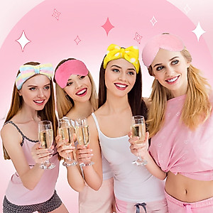 Newcotte 24 Pcs Sleepover Party Supplies: 12 Plush Eye Masks, 12 Hair Bands with Bows, Faux Fur Headbands for Girls and Women (Colorful Style)