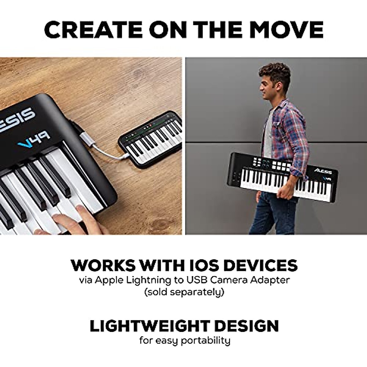 Alesis V49 MKII – USB MIDI Keyboard Controller with 49 Velocity Sensitive Keys, 8 Full Level Pads, Arpeggiator, Pitch/Mod Wheel, Note Repeat and Software Suite