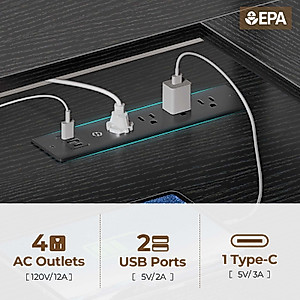 Rolanstar Computer Desk with File Drawers, 99.2" L Shaped Gaming Desk with Hutch, Reversible Desk with Power Outlet, LED Strip & Monitor Stand, 2 Person Home Office Desk, Black