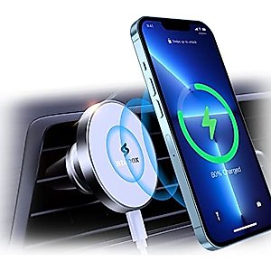 Magnetic Wireless Car Mount Charger for iPhone 14/13/12 Series, SINDOX Alloy Car Vent Mount Charger, with 45W USB C Car Charger, Compatible with MagSafe Charger Holder Fast Charging