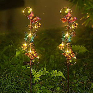 LoveNite Solar Garden Lights, 2 Pack Butterfly Stake Lights Outdoor, Waterproof Solar Butterfly Decorative Landscape Lights for Pathway Backyard Patio Lawn Christmas Party Decor