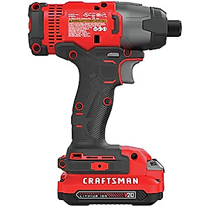 CRAFTSMAN V20 Cordless Impact Driver Kit, 1/4 inch, 2 Batteries and Charger Included (CMCF800C2)