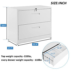 2 Drawers Lateral File Cabinet with Lock, Locking Metal Lateral Filing Cabinet for Home and Office