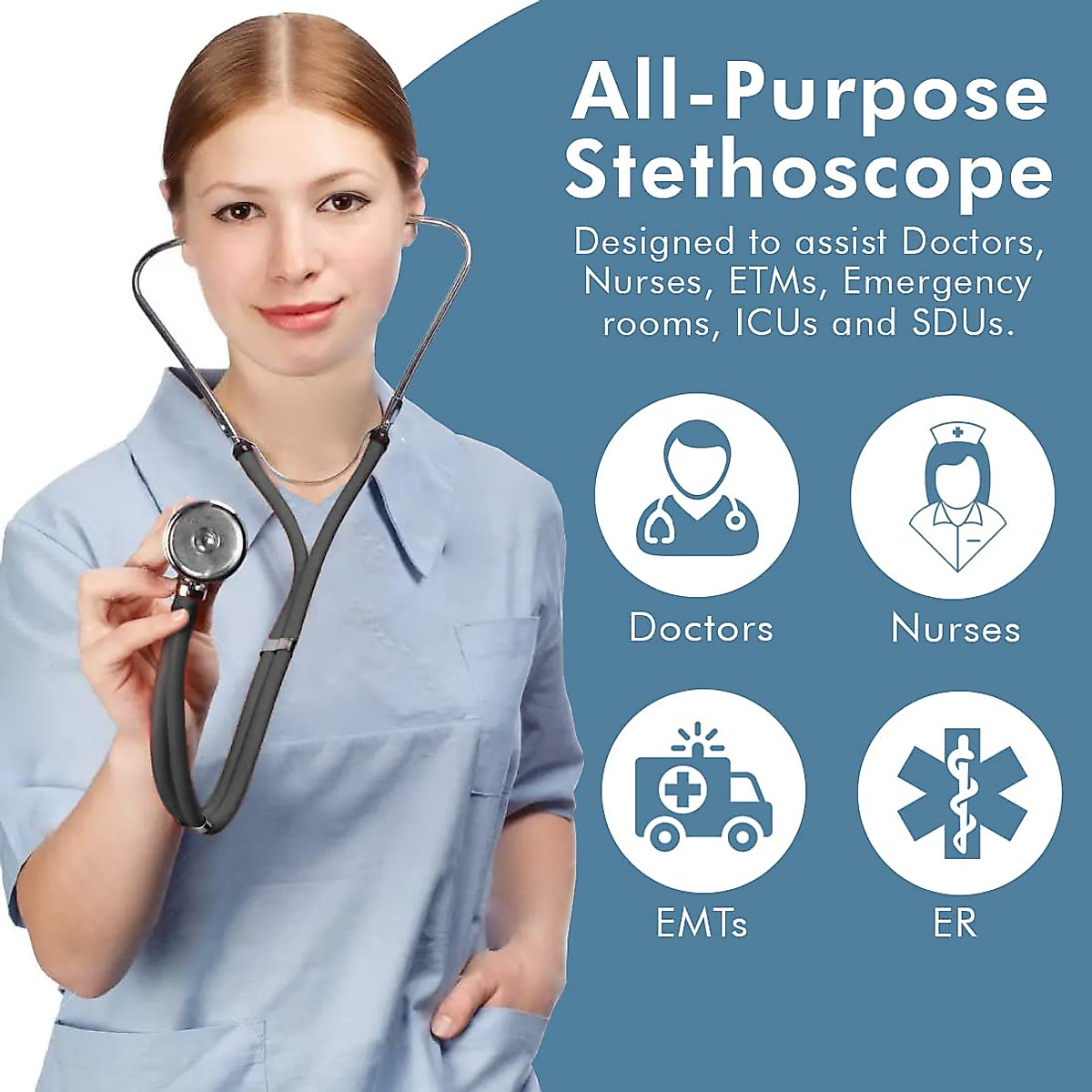 Novamedic Dual Head Sprague Rappaport Stethoscope, Black, 30-inch First Aid Stethoscope for Nurses, Doctors, ETMs, Nursing Homes, Cardiac Diagnostic, Cardiology and Medical Supplies Kit