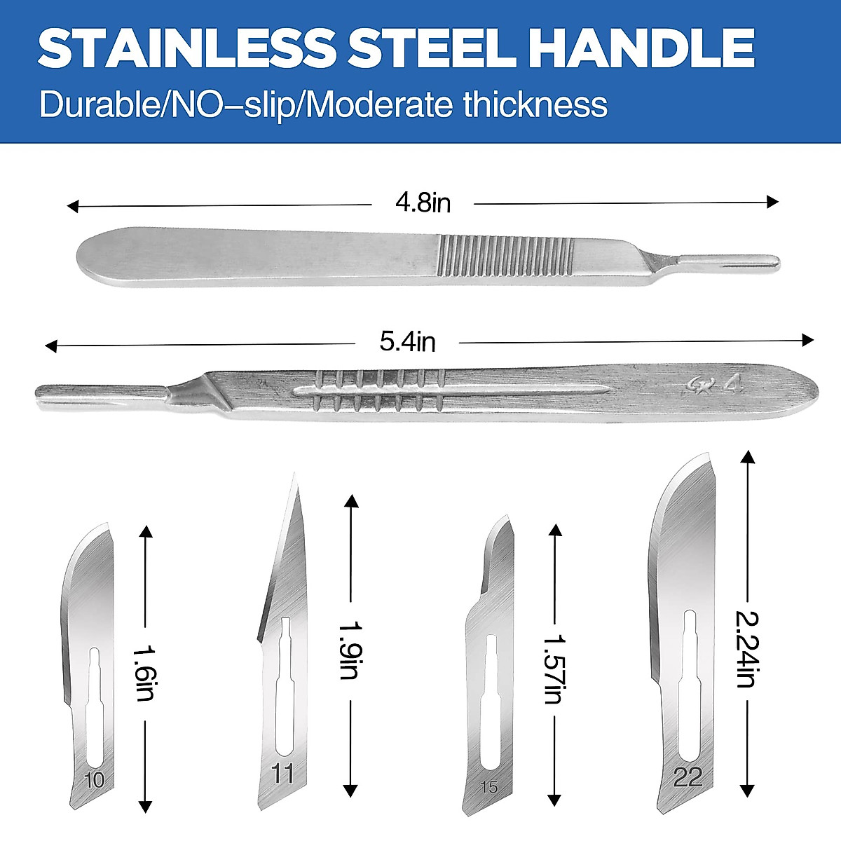 44 PCS 40 Scalpel Blades with #10#11#15#22 Scalpels Surgical Sterile Blades Including Four Handle,Laboratory Blade-Lab Knives- Carving Blades with Handle-Art Blades Practicing Cutting-Crafts & More