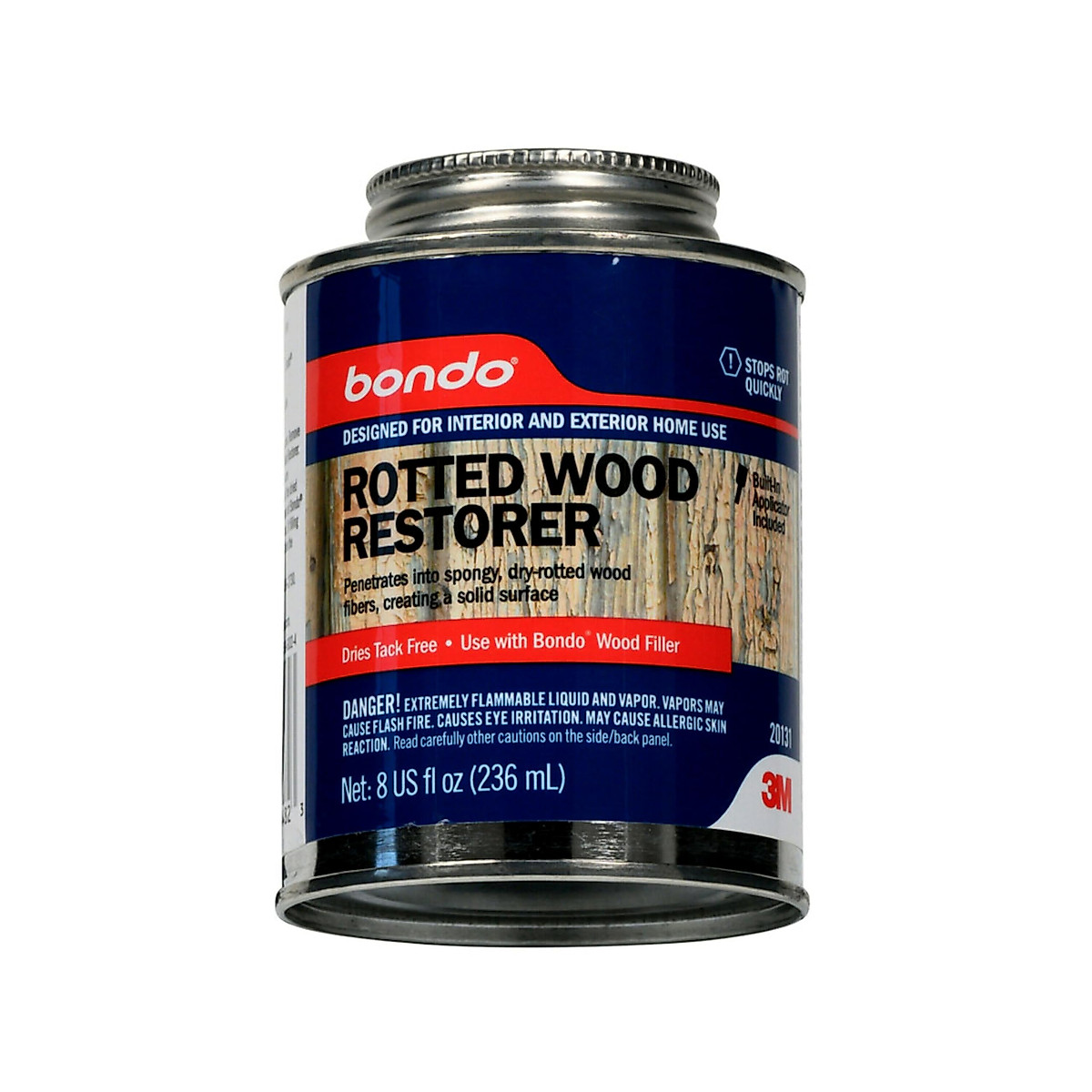 Bondo Rotted Wood Restorer, 8 fl oz., Penetrates into Spongy, Dry-rotted Wood Fibers Creating a Solid Surface, Dries clear and tack free, Water Resistant, Stainable and paintable (20131)