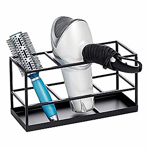 mDesign Steel Bathroom Countertop Hair Tool Storage Organizer Accessory Basket Tray, Vanity Table Holder for Hair Dryer, Straightener, Curling Iron, Styling Products, Citi Collection, Matte Black