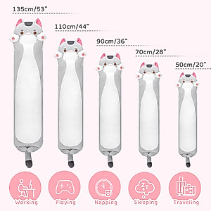 Mewaii Long Cat Plush Kids Body Pillow, 28 Inch Cute Gray Cat Stuffed Animals Soft Plushies, Kitten Kawaii Plush Throw Pillow Doll Toy Gift for Girlfriend, Gray Cat Body Pillow, (27.6in/70cm)