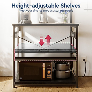 Casaottima Bakers Rack with Power Outlet & LED Lights, Coffee Bar with Storage 5-Tiers, Microwave Stand Kitchen Shelf 16.5 * 31.5 * 59 inches, Kitchen Coffee Rack, Black