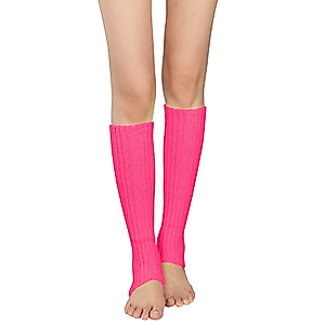 Leg Warmers for Women 80s Fashion costumes Ribbed Knit Knee High Socks for Party Accessories Rose Pink