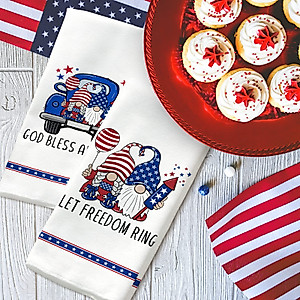 AnyDesign Patriotic Kitchen Towel 4th of July Gnome Truck Dish Cloth 18 x 28 Inch God Bless America Decorative Hand Drying Tea Towel for Independence Day Memorial Day Cooking Baking, 2Pcs