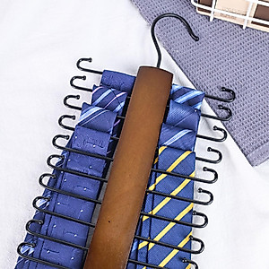 BigOtters Wooden Tie Rack, Tie Hanger for Men Closet Hanging Space Saving Holder 20 Hooks 360 Degree Rotating Tie Organizer for Belt Scarf Tie