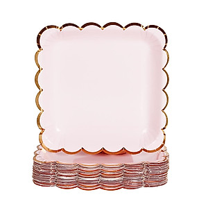 Geeklife Pink Disposable Paper Party Plates Bulk, 7 Inch Metallic Gold Paper Decorated Dessert Plates Set,20 PCS
