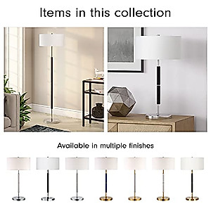 Henn&Hart 2-Light Floor Lamp with Fabric Shade in Matte Black/Polished Nickel/White, Floor Lamp for Home Office, Bedroom, Living Room