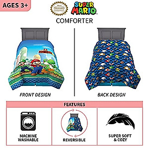 Franco Kids Bedding Super Soft Microfiber Reversible Comforter, Twin/Full, Mario