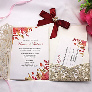 AdasBridal 25Pcs 250GSM Tri-Fold Glitter Wedding Invitations with RSVP Cards and Envelopes for Wedding Engagement Bridal Shower Birthday Quinceanera Party Invite(Gold Glitter, 7.09 X 4.92inch)