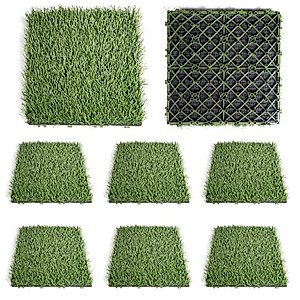 MIUPOO Artificial Fake Grass Tiles Interlocking Turf with Drain Holes, Turf Tiles Squares,Astroturf Rug Outdoor, Astroturf for Dogs Pet, Grass Table Runner,12 x 12 Inches 8 Piece