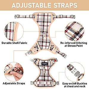 GAMUDA Dog Harness Collar and Leash Set, Dog Harness, No Chock No Pull Adjustable Vest Harnesses Plaid Reflective for Medium Dog, Cat, Small Horse, Small Bull and Pig (Beige, S)