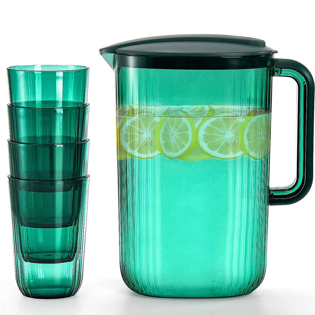 Peohud 70 Oz Water Pitcher, Plastic Pitcher with Lid and 4 Cups, Iced Tea Pitcher Water Jug for Juice, Milk, Lemonade, Cold or Hot Beverages, BPA-Free