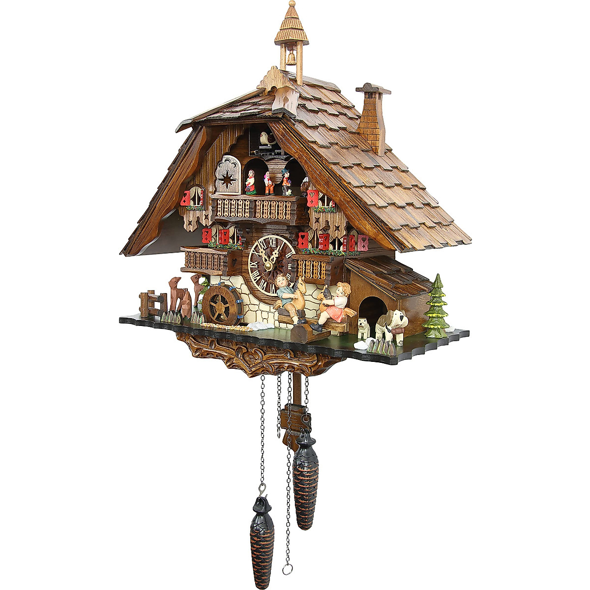 Cuckoo-Palace Large German Cuckoo Clock - The Seesaw Mill Chalet with Quartz Movement with Moving Seesaw - Black Forest Clock