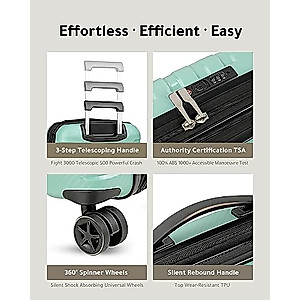 LUGGEX Carbon Fiber Pattern 24 Inch Luggage with Spinner Wheels- Impact-Resistant PP Material - High Rebound Toughness & Anti-Explosion Zipper (Green Luggage)