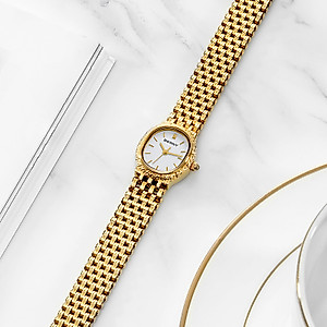 BERNY Gold Watches for Women Vintage Bracelet Wrist Watch Luxury Small Ladies Oval Quartz Watch with Tools Included(White Dial)