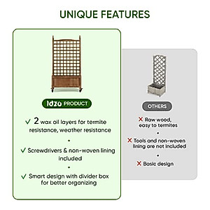 Idzo Raised Garden Bed with Trellis, Durable Oil Coated Planter with Trellis, 50 Inches Height Vertical Gardens Outdoors with Lockable Wheels and Convenient Non Woven Lining