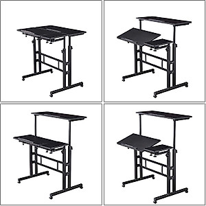 C/N Height Adjustable Rolling Desk Mobile Stand Up Desk with Wheels, Home Office Computer Workstation Desk, Table Laptop Cart for Standing or Sitting