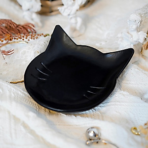 SOFFEE DESIGN Light Resin Jewelry Tray Black Cat Head Shape Storage for Ring/Earring/Necklace/Trinket Dish, Suitable for Entryway/Side Cabinet/Bedside Table/Washstand/Dressing Table