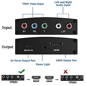 Component to HDMI Adapter, YPbPr to HDMI Coverter + R/L, NEWCARE Component 5RCA RGB to HDMI Converter Adapter, Supports 1080P Video Audio Converter Adapter for DVD PSP to HDTV Monitor