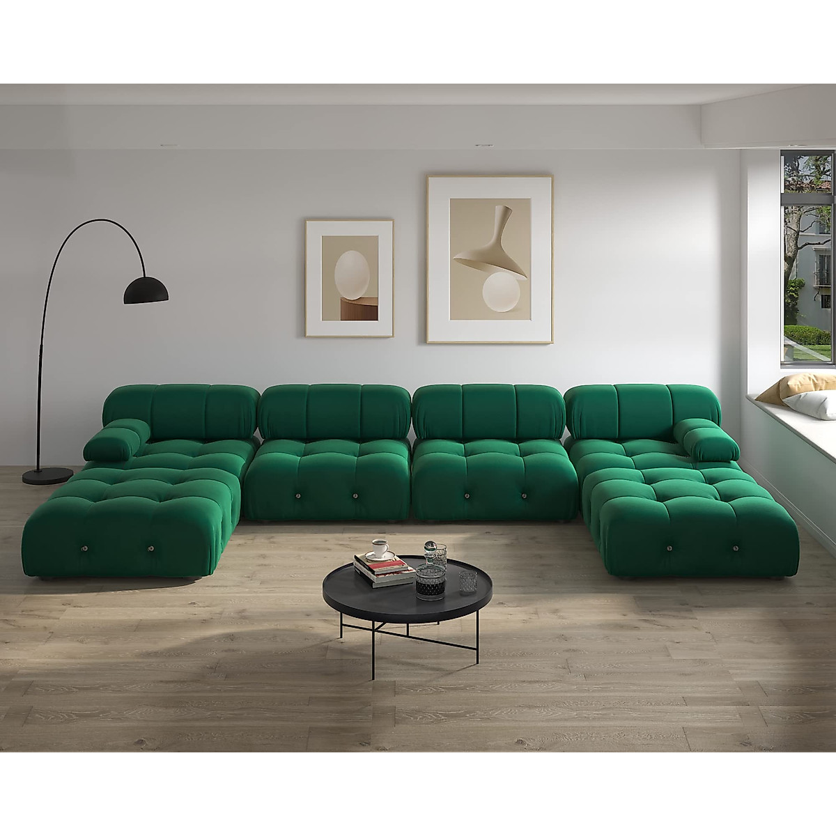 BOKIFOL Sectional Sofa, Modular Sectional Couch with Ottomans- U Shaped Couch for Living Room, 6 Seater Sofa Sets,138"(Green)