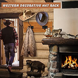 pickuparts Cowboy Hat Rack for Wall Set of 4 Cowboy Hat Holder Rustic Western Horseshoe Hat Hanger with 2 Wooden Board Hat Organizer for Western Wall Decor Collection Cowboys Gifts for Men Dad Him