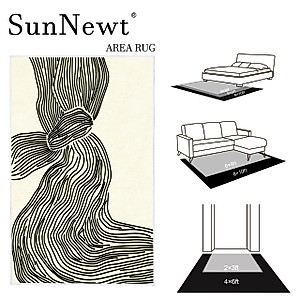 SunNewt 5x8 Rug Modern Abstract Area Rug Contemporary Striped Living Room Rug Stain Resistant Washable Rug Non-Shedding Bedroom Rug Non-Slip Low-Pile Floor Carpet for Dining Room Kitchen Home Office