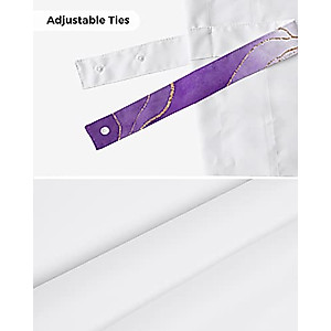 Tie Up Curtain Valance for Kitchen,Purple Gradient Abstract Leaf Gold Edge White Back Window Valances Adjustable Tie-up Shade Valance,Ombre Geometric Art Rod Pocket Short Curtains Bathroom 42x12in